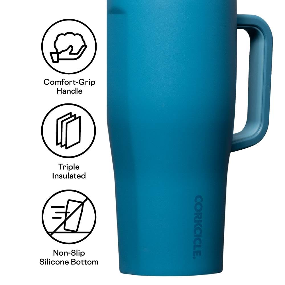 Corkcicle Cruiser Insulated Tumbler with Handle & Straw, North Shore, 22 oz – 100% Leakproof Cupholder Friendly Water Bottle Keeps Drinks Cold 20hrs