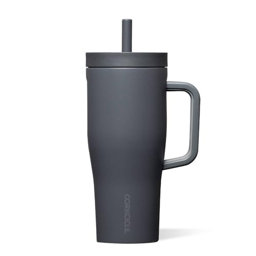 Corkcicle Cruiser Insulated Tumbler with Handle & Straw, Flint, 22 oz – 100% Leakproof Cupholder Friendly Water Bottle Keeps Drinks Cold 20hrs
