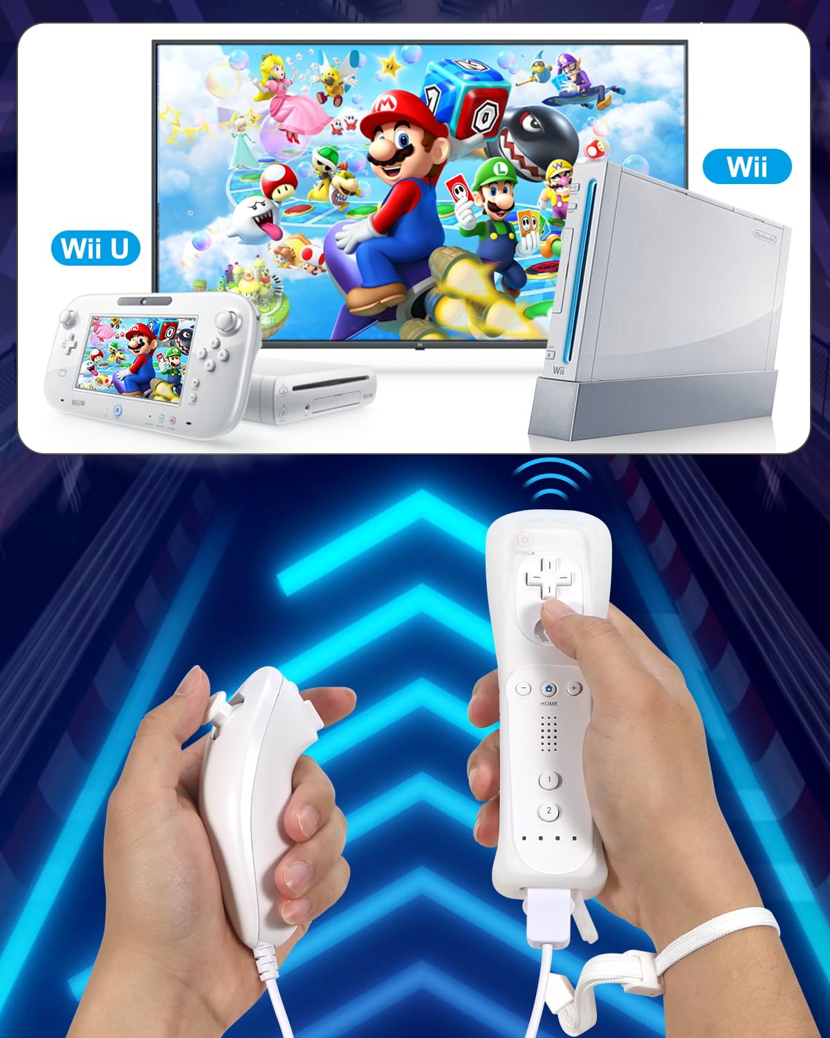 Motion-Sensing Remote Controller with Nunchunk for Wii and Wii U Games - Controller for Wii Remotes - Wii Controller with Nunchunk - Set of 2