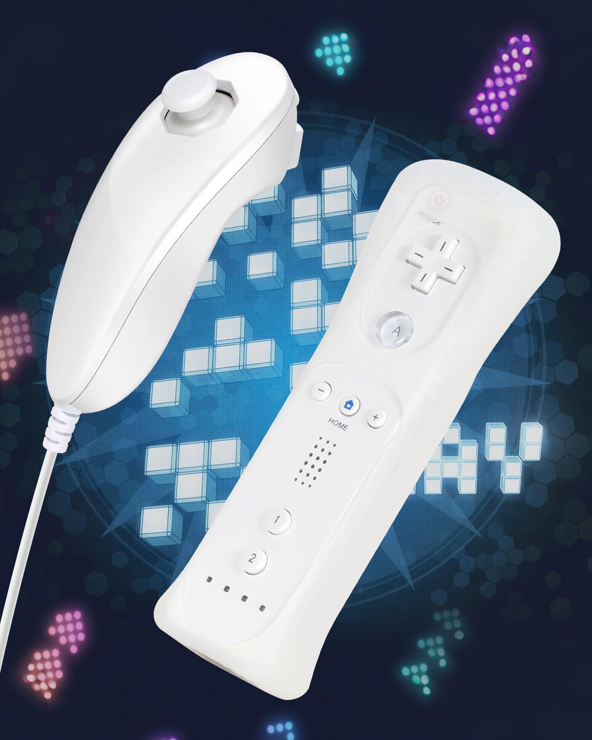 Motion-Sensing Remote Controller with Nunchunk for Wii and Wii U Games - Controller for Wii Remotes - Wii Controller with Nunchunk - Set of 2