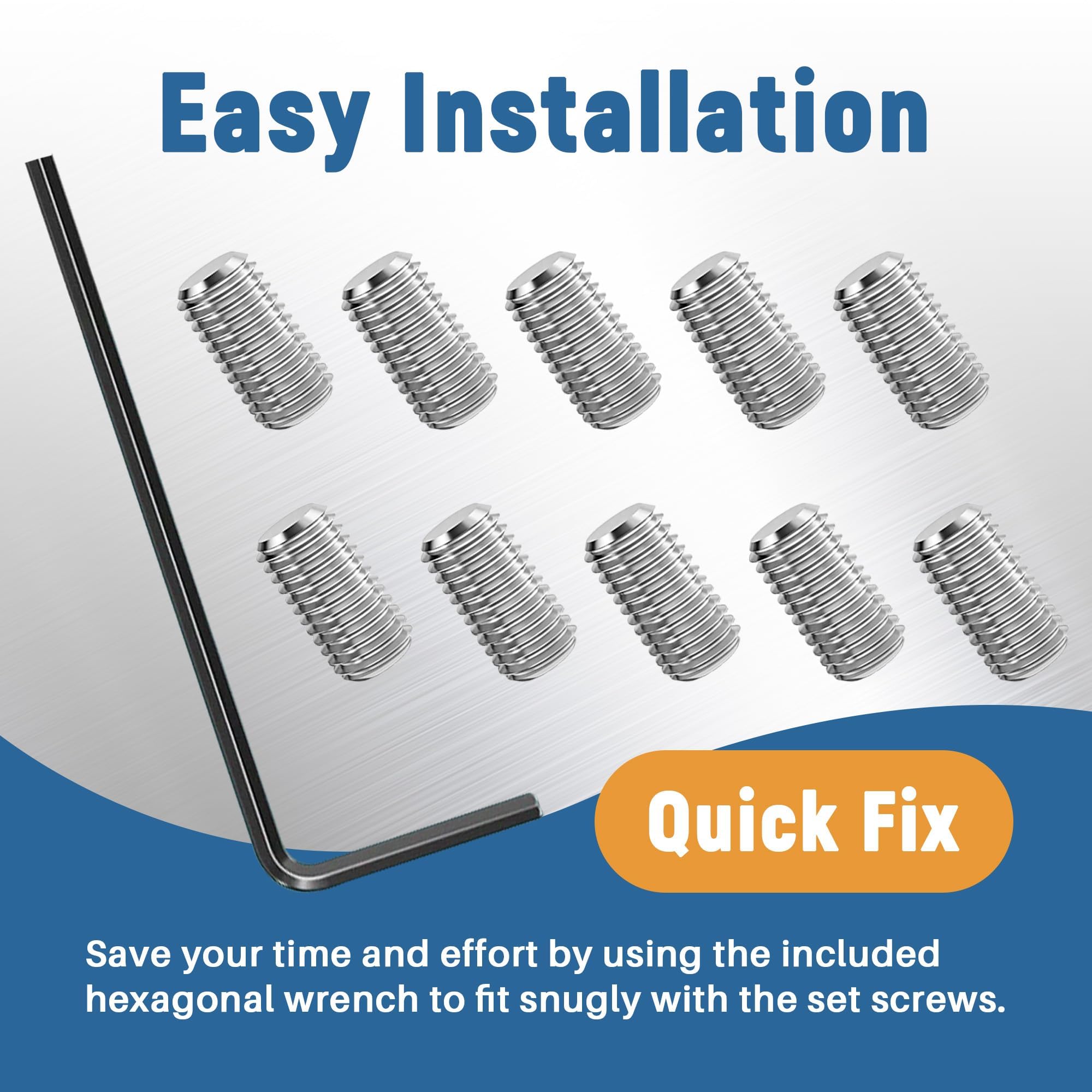 Terixe 10-Pack 155023 Screw Kit Replacement for Moen | 304 Stainless Steel Set Screw Kit | Includes Wrench for Kitchen Faucet Handle Repair & Faucet Replacement Parts