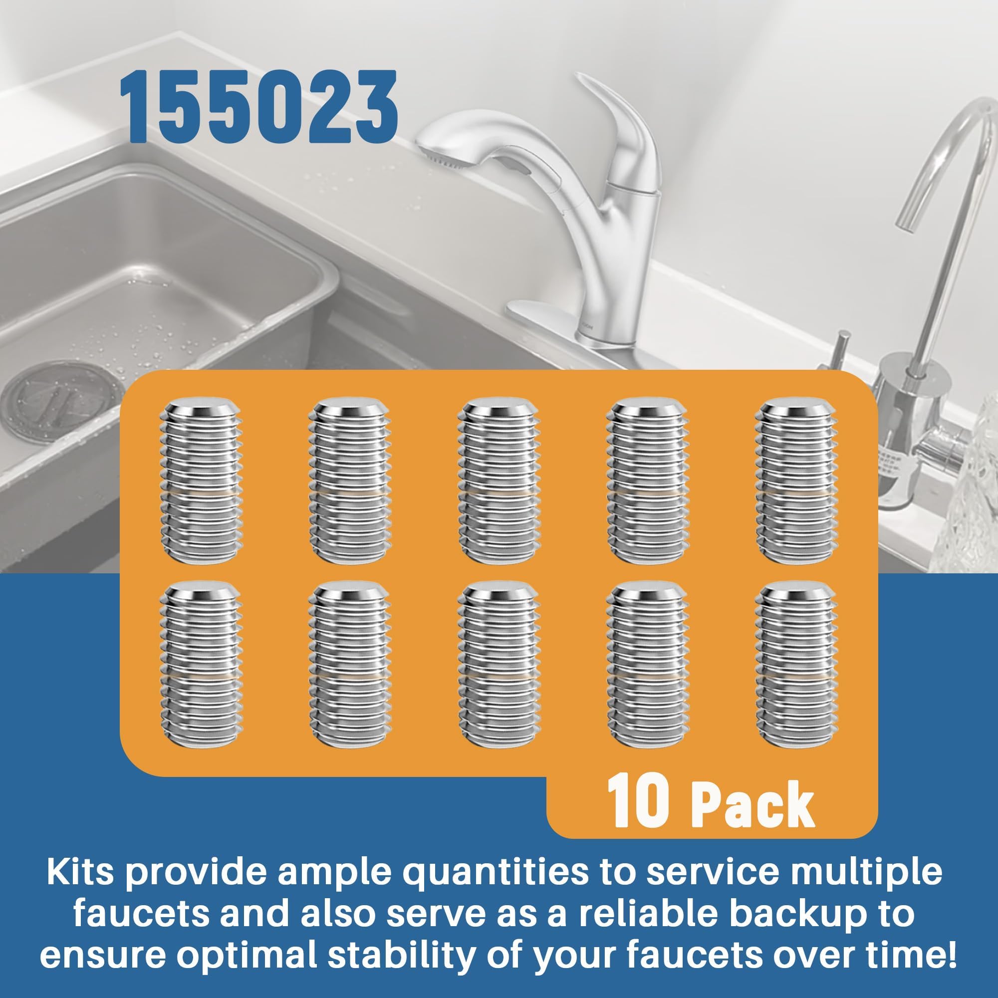 Terixe 10-Pack 155023 Screw Kit Replacement for Moen | 304 Stainless Steel Set Screw Kit | Includes Wrench for Kitchen Faucet Handle Repair & Faucet Replacement Parts