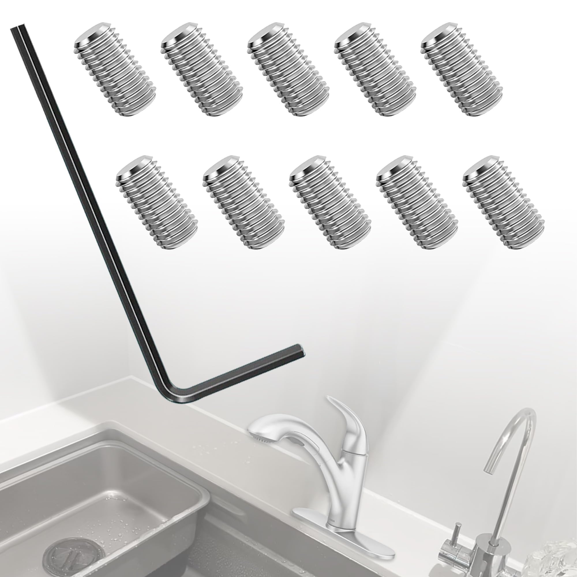Terixe 10-Pack 155023 Screw Kit Replacement for Moen | 304 Stainless Steel Set Screw Kit | Includes Wrench for Kitchen Faucet Handle Repair & Faucet Replacement Parts