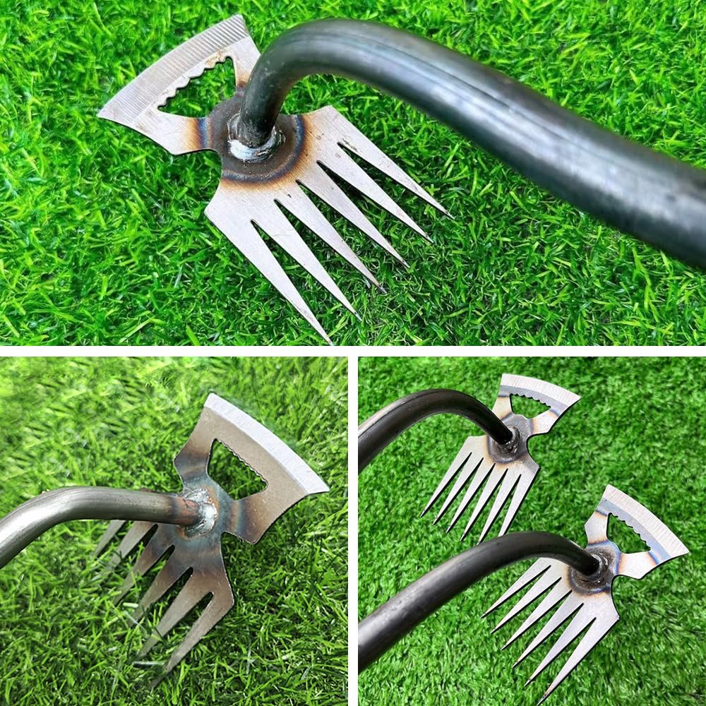 XieJY Gardening Hand Weeder Tools, 2025 New Weeding Artifact Uprooting Weeding Tool Manganese Steel Weed Puller, Dual Purpose Weeder Manual Weed Tool for Lawn and Garden (5 Tines)