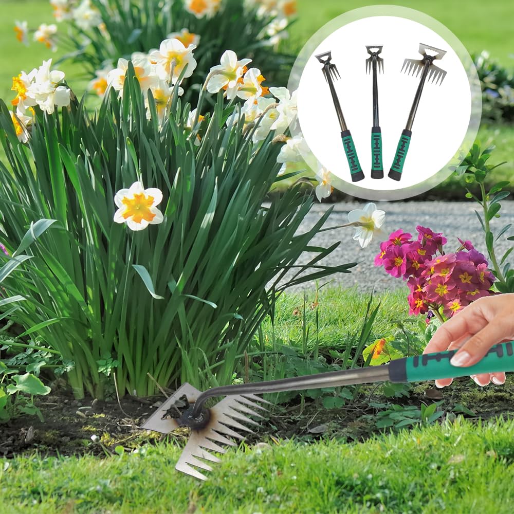 XieJY Gardening Hand Weeder Tools, 2025 New Weeding Artifact Uprooting Weeding Tool Manganese Steel Weed Puller, Dual Purpose Weeder Manual Weed Tool for Lawn and Garden (5 Tines)