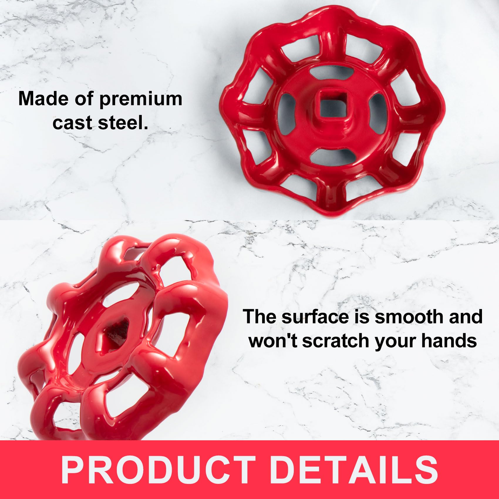 DC,CLISENCE 2PCS Metal Outdoor Faucet Handles, 6 x 6 mm Square Stem Hole Water Valve Handle, Rustproof Round Wheel Hose Bib Water Spigot Replacement Handle for Garden Home - Red