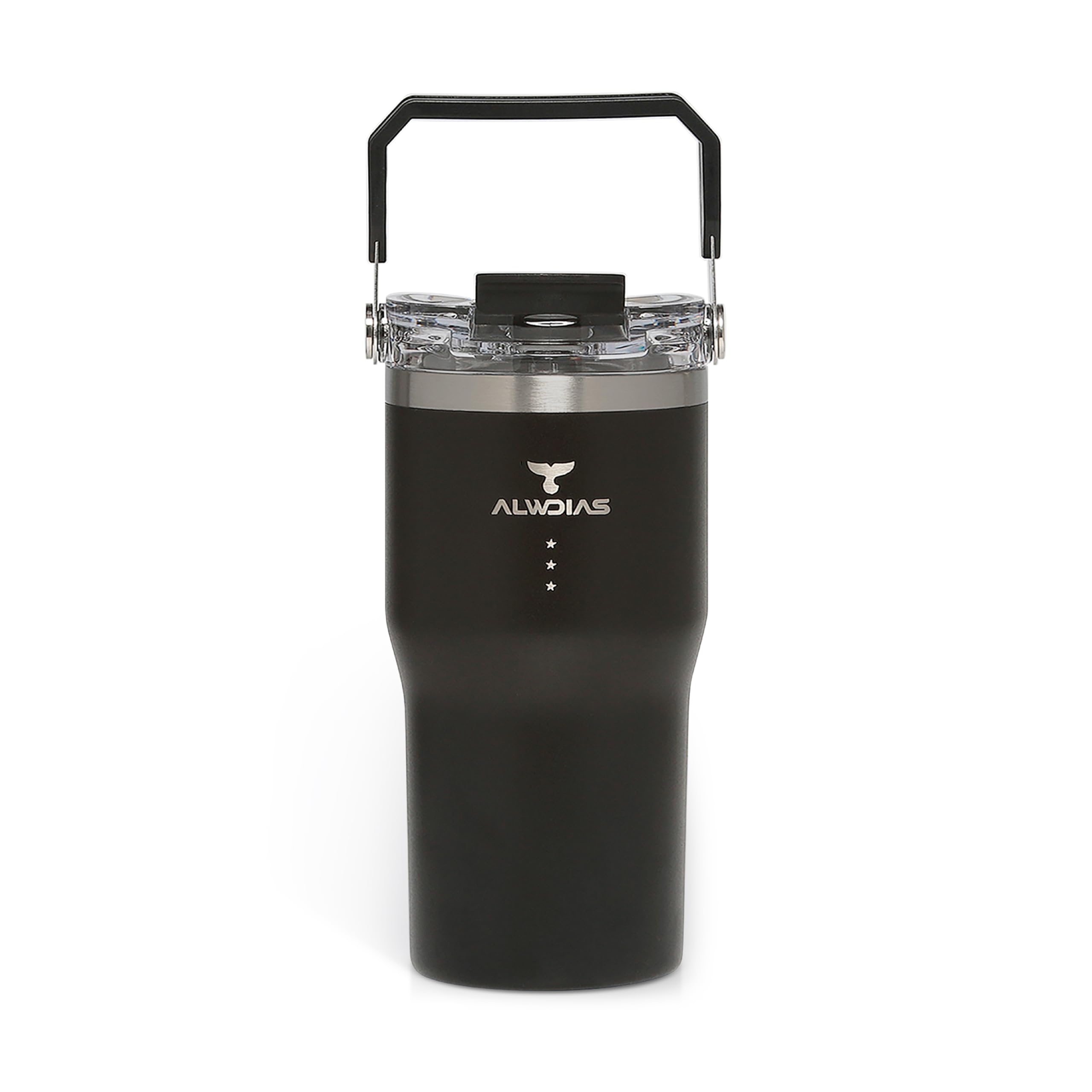 Alwdias Samsta Stainless Steel Tumbler with Handle and Straw | Leakproof Vacuum Insulated Water Bottle | Keep Cold 24H | Cup Holder Friendly Double Walled Travel Mug | 20 oz, Black