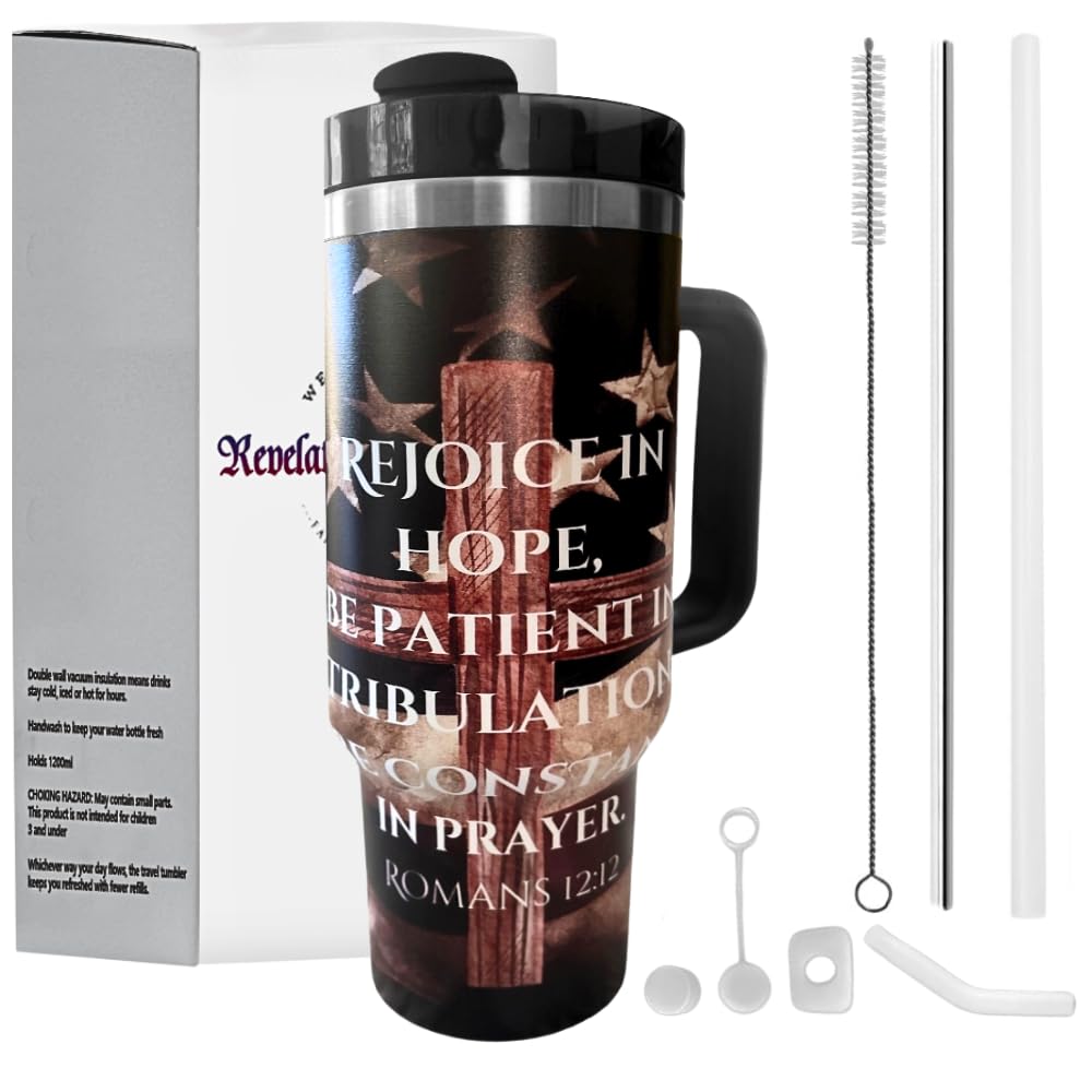 40oz Inspirational & Encouraging Christian Tumbler, Child of God Stainless Steel Coffee Cup, Insulated Bible Verse Travel Cup with Handle Straw, Laser Engraved Religious Gifts for Baptisms & Birthdays