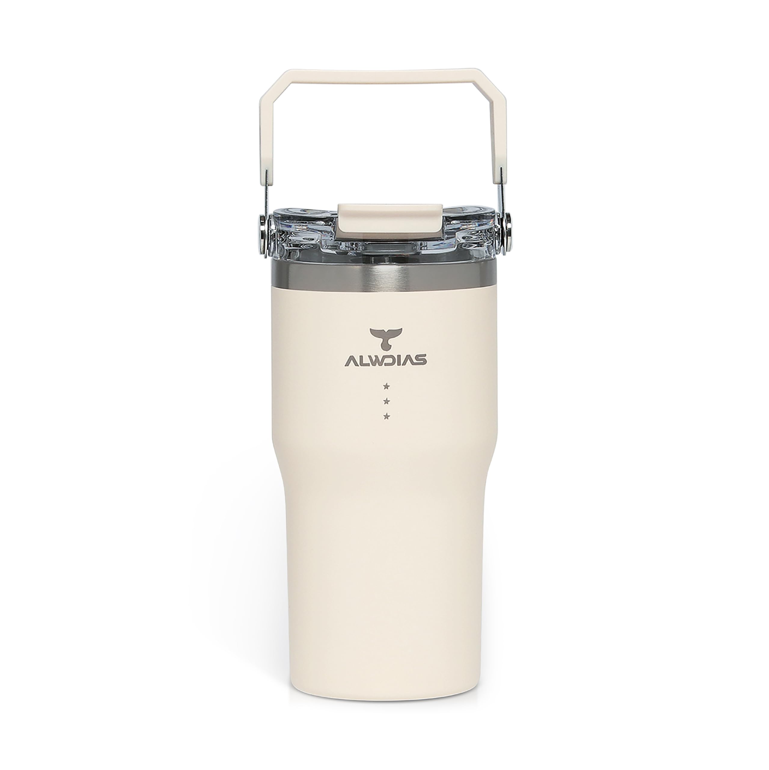 ALWDIAS Samsta Stainless Steel Tumbler with Handle and Straw | Leakproof Vacuum Insulated Water Bottle | Keep Cold 24H | Cup Holder Friendly Double Walled Travel Mug | 20 oz, White Cream