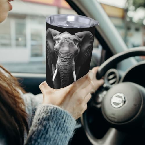 Groamaup 20oz Elephant Stainless Steel Insulated Tumbler with Lid and 3pcs Straw Sets, African Car Cup for Cold and Hot Drinks, Coffee Mug for Travel Office and Home Use