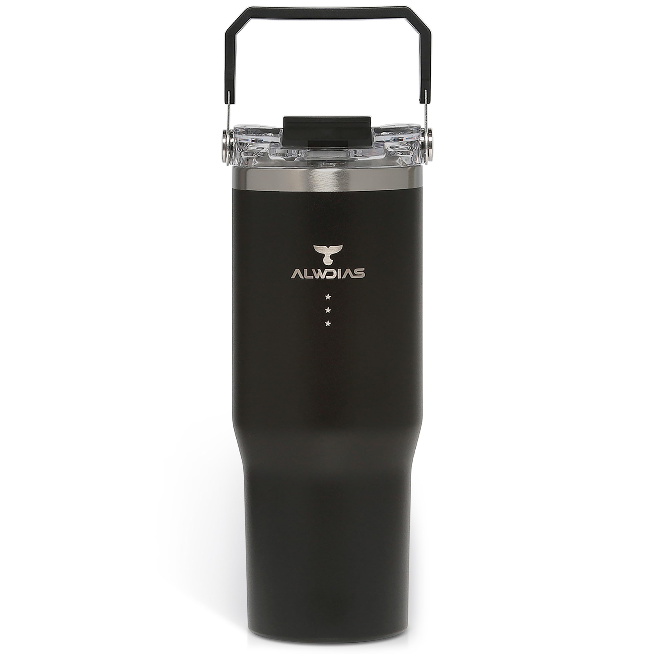 Alwdias Samsta Stainless Steel Tumbler with Handle and Straw | Leakproof Vacuum Insulated Water Bottle | Keep Cold 24H | Cup Holder Friendly Double Walled Travel Mug | 32 oz, Black