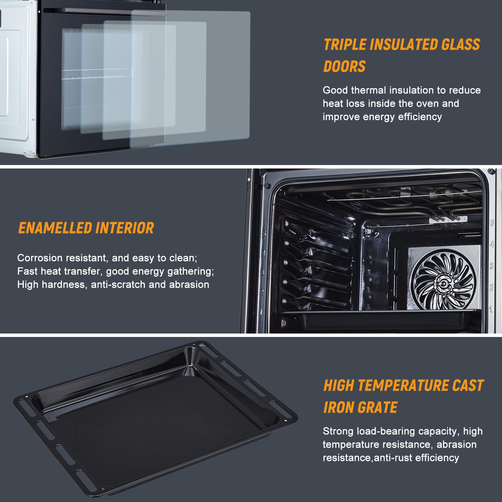 Takywep Single Wall Oven 24", Built-In Electric Ovens With Steam&Grill&Air Frying Mode, 3000W, 240V, 2.5Cu.Ft Convection Built-In Oven, Stainless Steel (Normal Touch Screen)