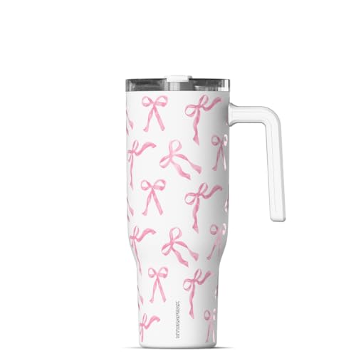 Hydrapeak Voyager 40 oz Tumbler with Handle and Straw, 100% Leakproof Insulated Tumbler with Sip and Straw Lid, Made of Stainless Steel, Cup Holder Friendly Base (Pink Bows)