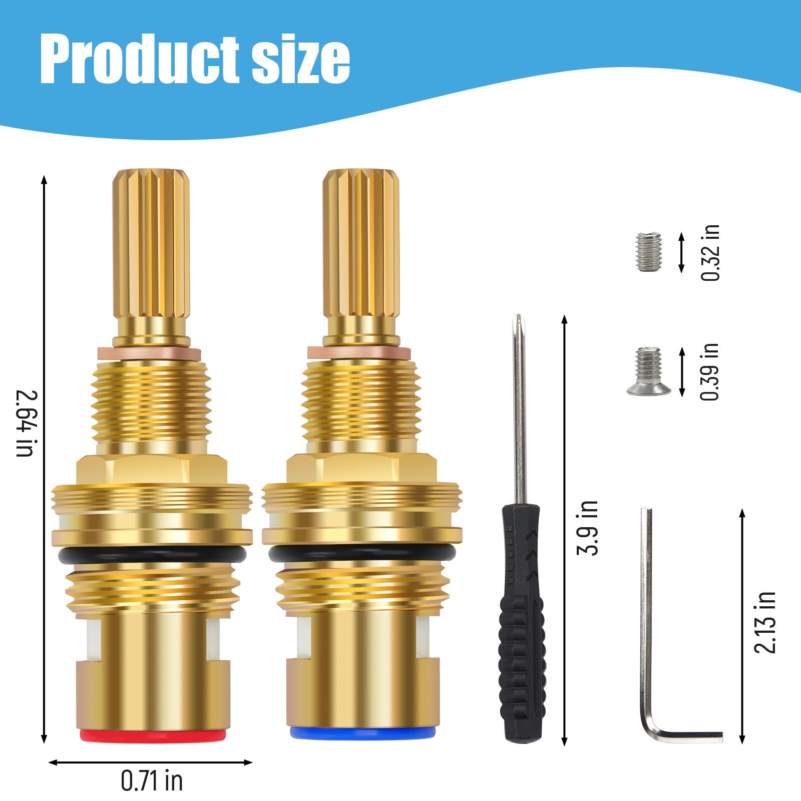 Brass 1-001 & Brass 1-002 Ceramic Valve Cartridge Set, Replacement Hot Widespread Cartridge and Cold Widespread Faucet Cartridge Replacement