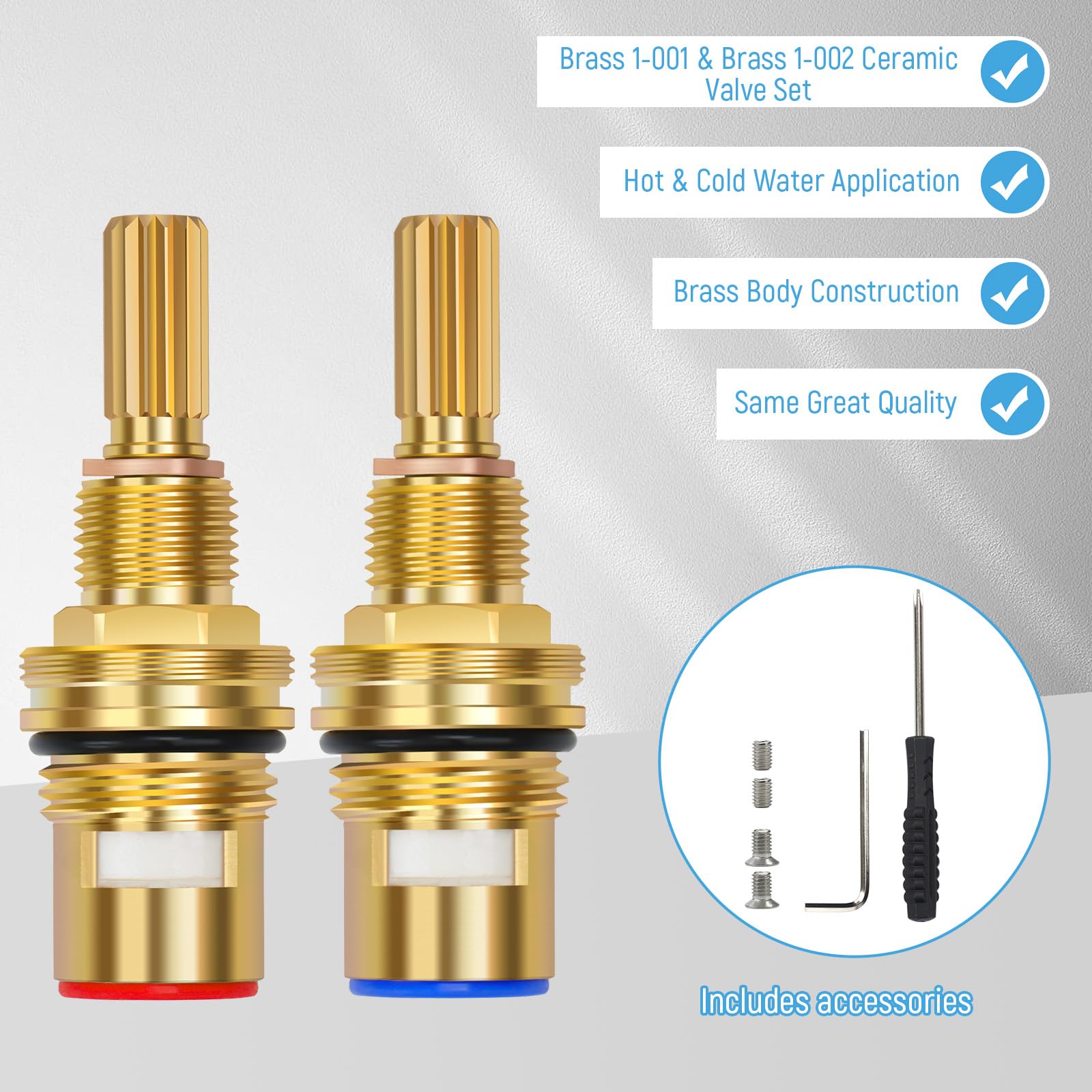 Brass 1-001 & Brass 1-002 Ceramic Valve Cartridge Set, Replacement Hot Widespread Cartridge and Cold Widespread Faucet Cartridge Replacement
