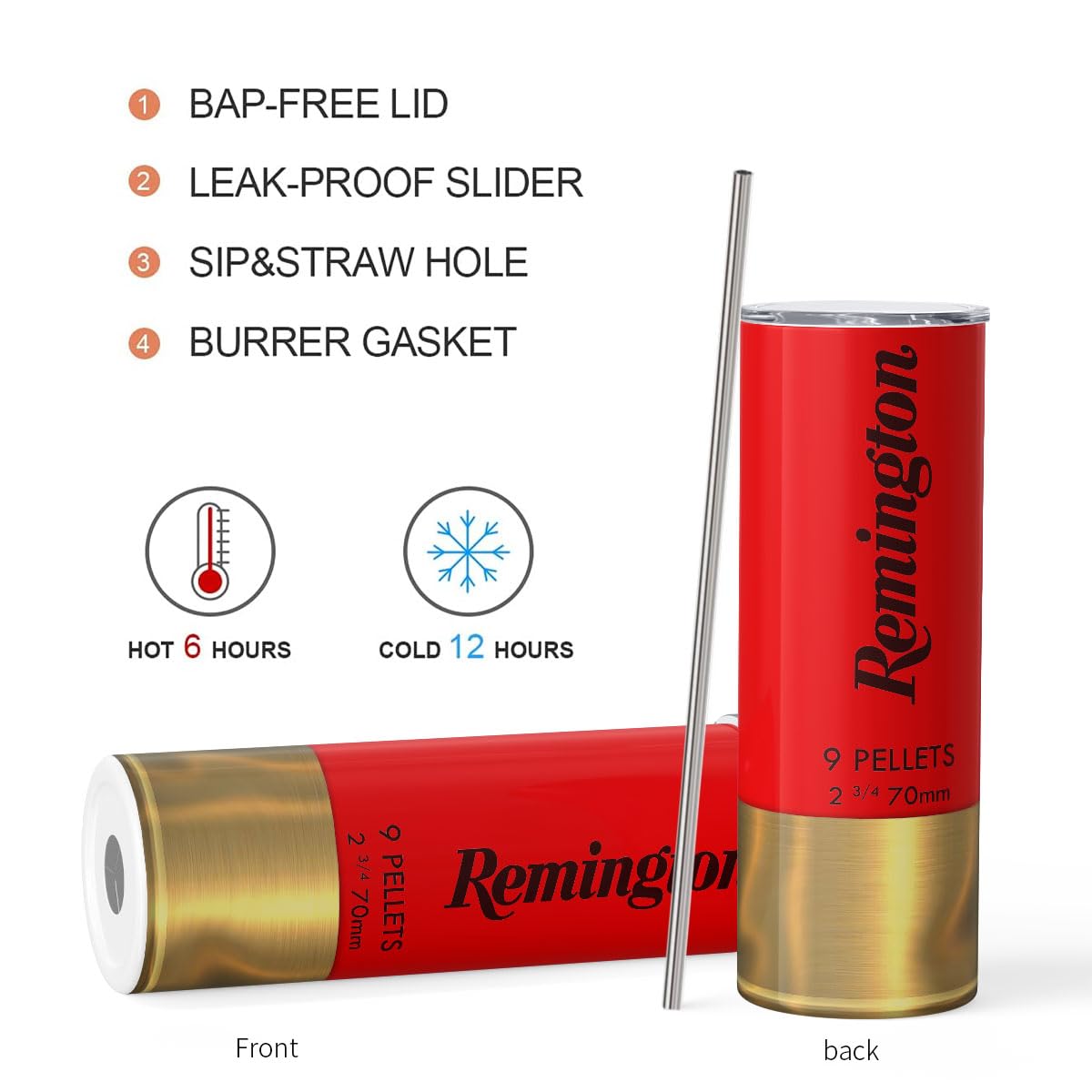 20oz Shotgun Shell Style Insulated Skinny Tumblers Cup Coffee Mug with Lid Creativity Gift 20oz Reusable Stainless Steel Water Bottle for Hot & Cold Drinks Tea Cup Iced Coffee Travel Mug