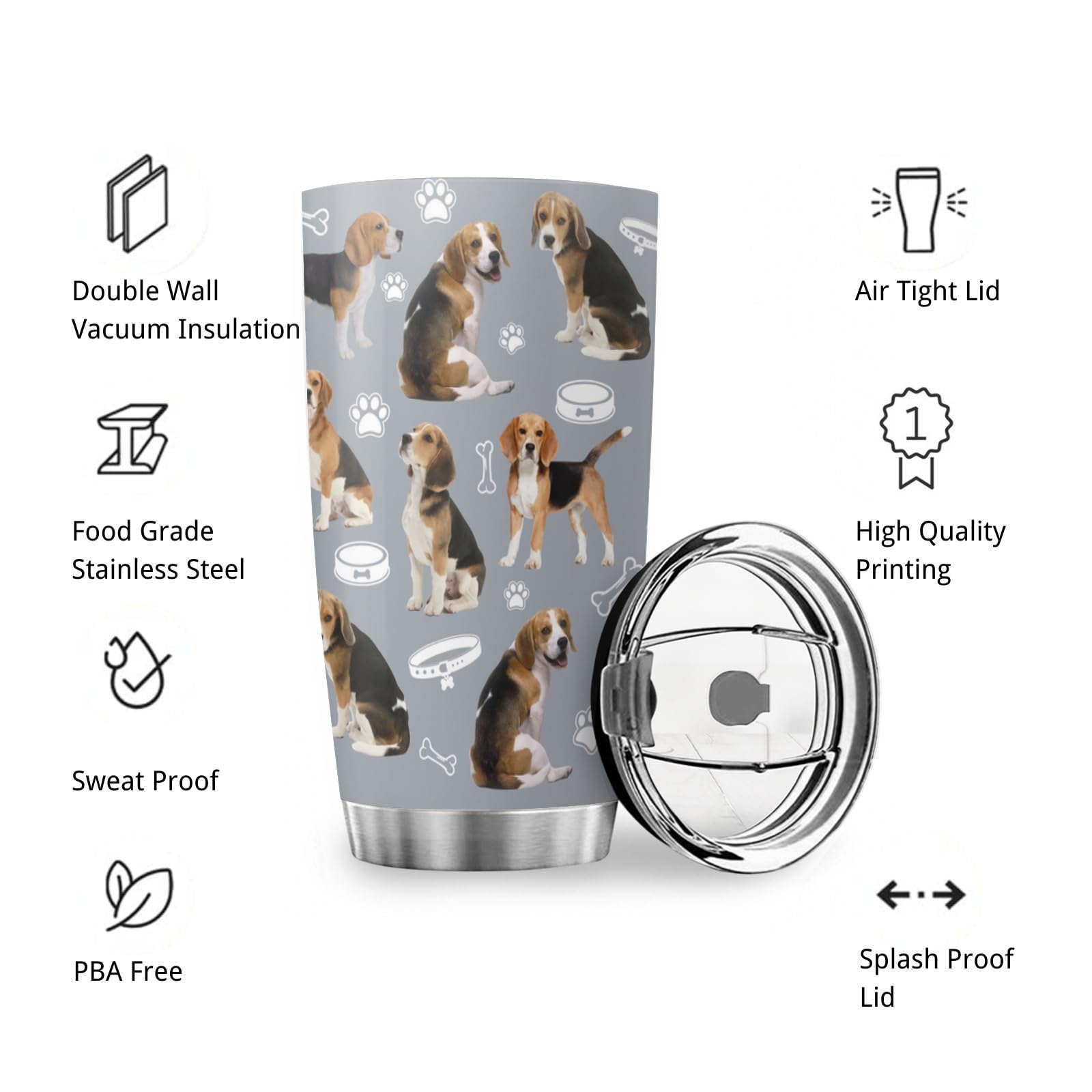 WmhrYpzhL Beagle Dog Travel Mug Animal Coffee Cup Stainless Steel Insulation Tumbler with Lid For Ice Drinks&Hot Beverage Gifts Beagle Dog 1