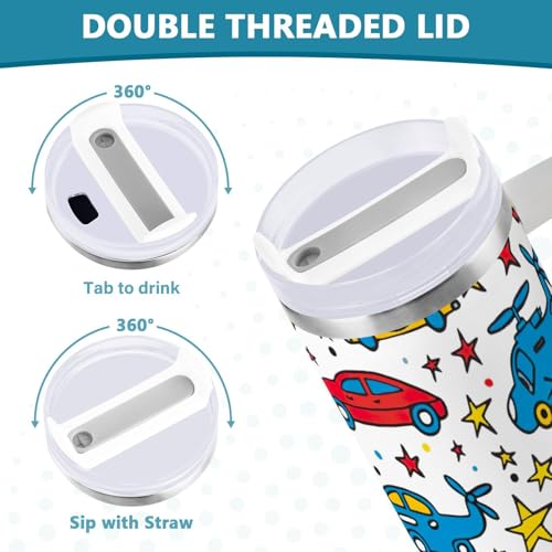 ODAWA Cartoon Vehicles 30 Oz Tumbler with Handle Iced Coffee Tumbler Reusable Stainless Steel Tumblers