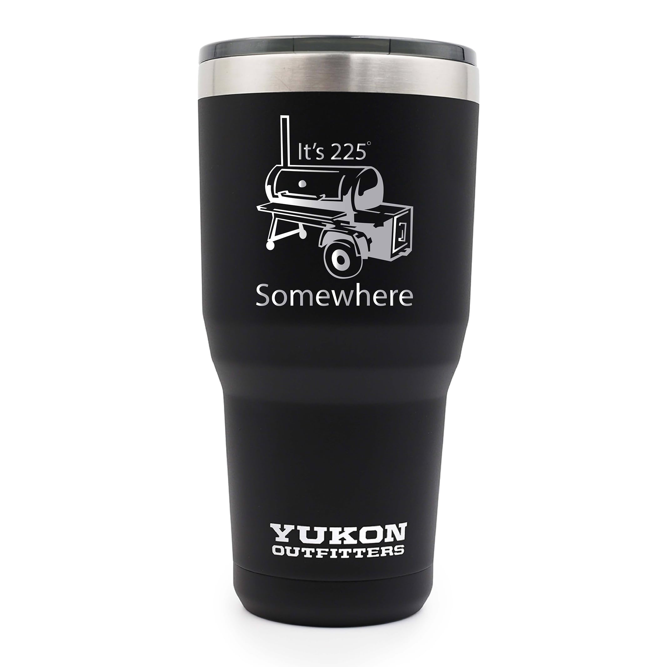 Yukon Outfitters Freedom High Grade 18/8 Corrosion-Resistant Stainless Steel Double Wall Vacuum Insulated Tumbler (30oz / 890ml) - 7.85" H x 3.9" Top Dia. / 2.9" Bottom dia., 225 Somewhere - Black