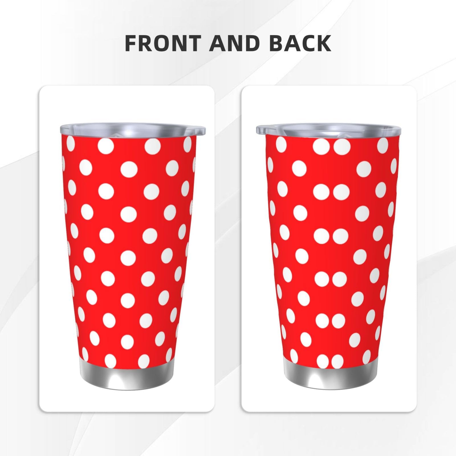 Groamaup 20oz Red White Polka Dot Stainless Steel Insulated Tumbler with Lid and 3pcs Straw Sets, Car Cup for Cold and Hot Drinks, Coffee Mug for Travel Office and Home Use