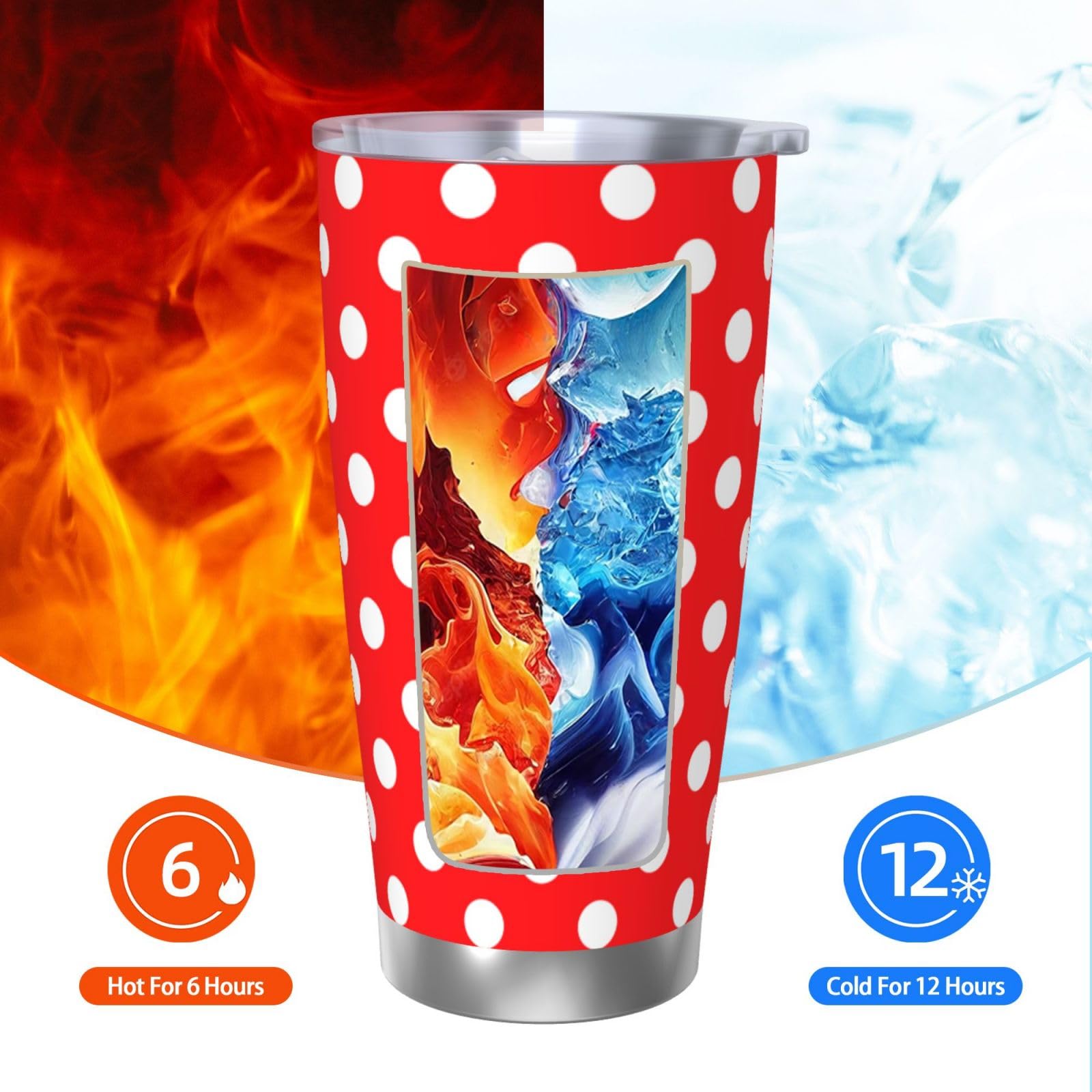 Groamaup 20oz Red White Polka Dot Stainless Steel Insulated Tumbler with Lid and 3pcs Straw Sets, Car Cup for Cold and Hot Drinks, Coffee Mug for Travel Office and Home Use