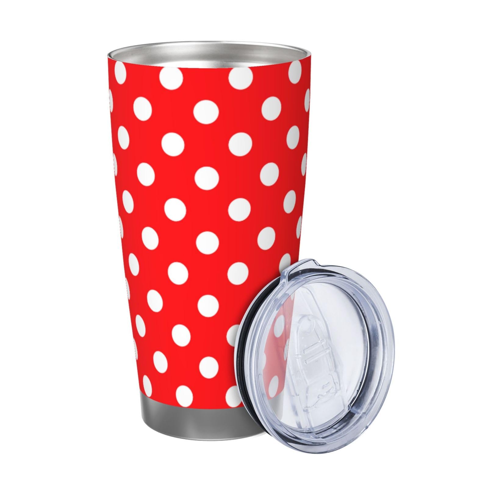 Groamaup 20oz Red White Polka Dot Stainless Steel Insulated Tumbler with Lid and 3pcs Straw Sets, Car Cup for Cold and Hot Drinks, Coffee Mug for Travel Office and Home Use