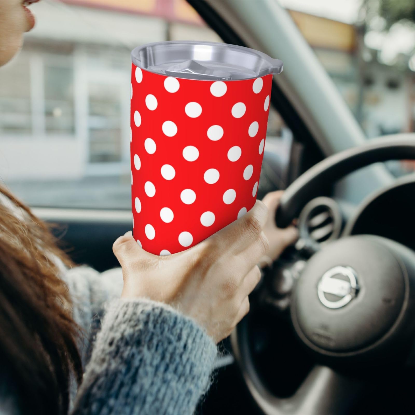 Groamaup 20oz Red White Polka Dot Stainless Steel Insulated Tumbler with Lid and 3pcs Straw Sets, Car Cup for Cold and Hot Drinks, Coffee Mug for Travel Office and Home Use
