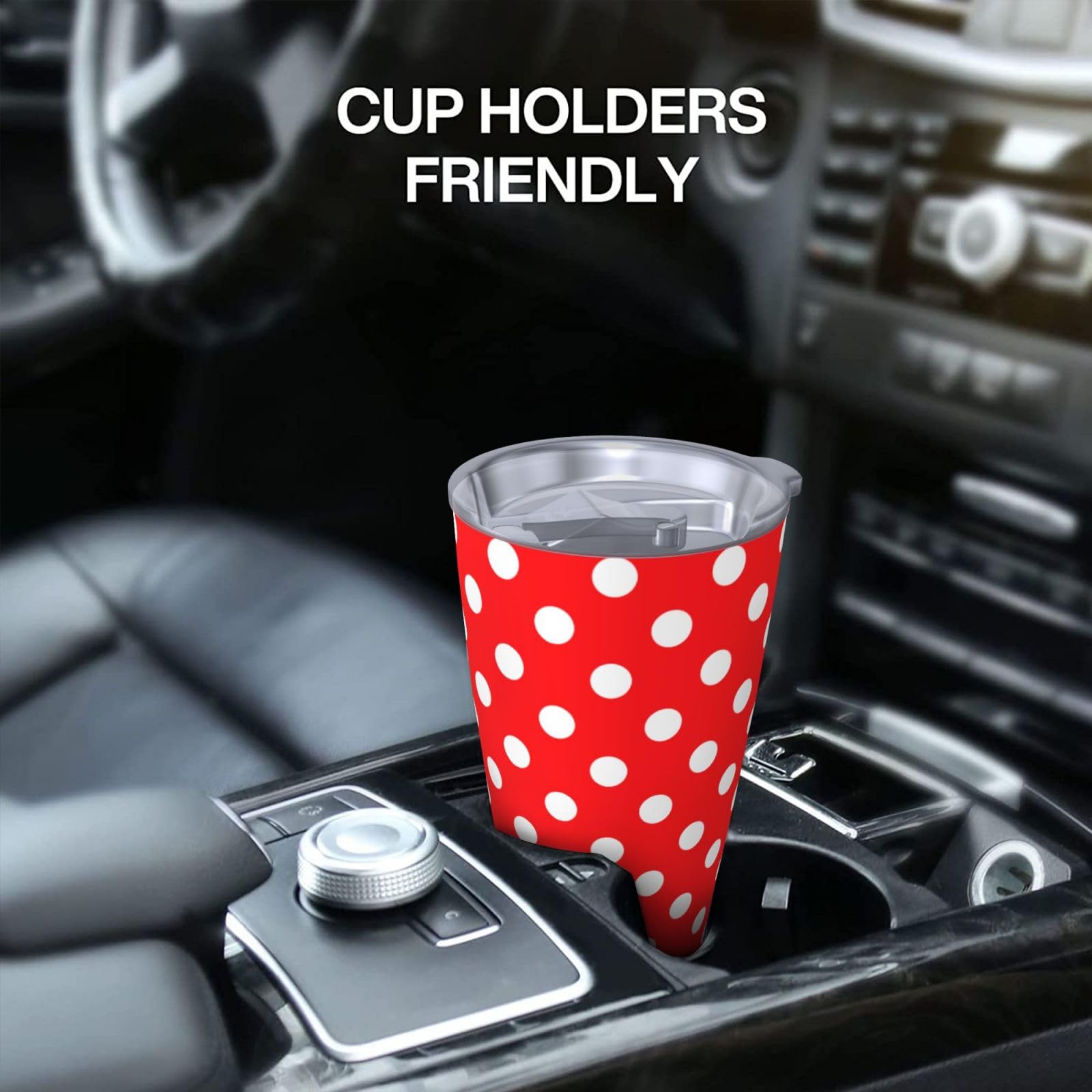 Groamaup 20oz Red White Polka Dot Stainless Steel Insulated Tumbler with Lid and 3pcs Straw Sets, Car Cup for Cold and Hot Drinks, Coffee Mug for Travel Office and Home Use