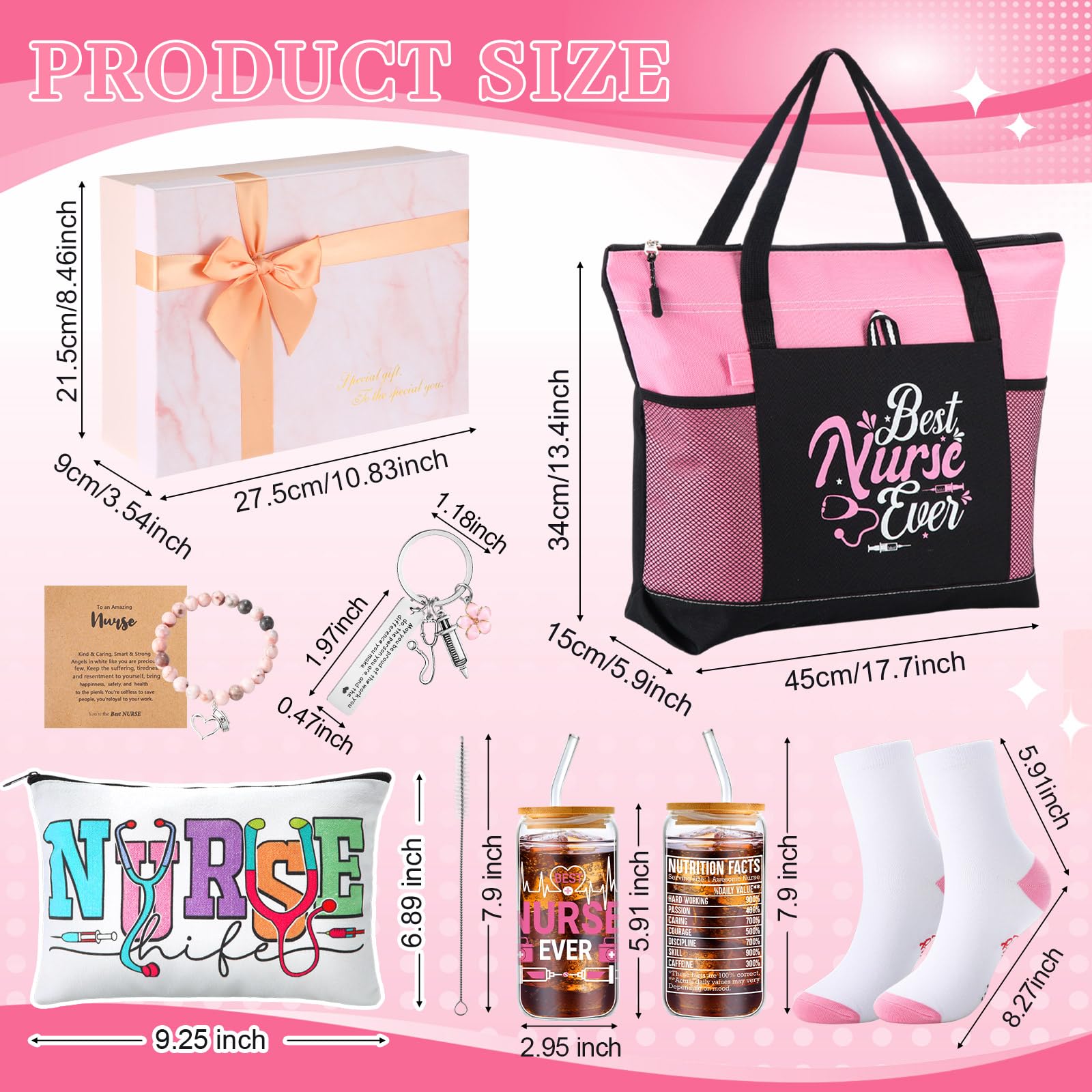 Funnymoom 7 Pcs Nurse Gifts 16 oz Glass Cup Set Nursing Graduation Appreciation Practitioner Birthday Gifts Box for Women Doctors Assistant