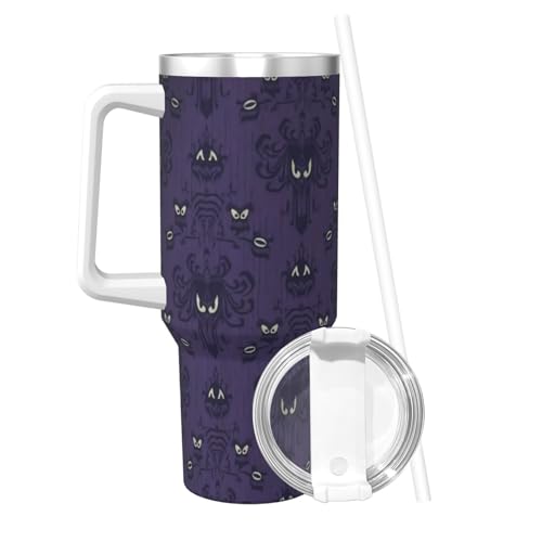 PTONUIC Haunted Mansion 40 oz Tumbler with Handle and Straw Lid | Insulated Cup Reusable Stainless Steel Water Bottle Travel Mug Cupholder Friendly | Gifts for Women Men Him Her
