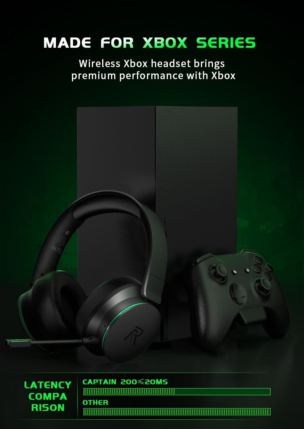 RYR Wireless Gaming Headset for Xbox Series X|S, Xbox One, PS5, PS4, Mac, Bluetooth 5.3, 3D Surround Sound, Rotatable Earmuffs, Gaming Headphones with Noise Canceling Microphones-Blackgreen