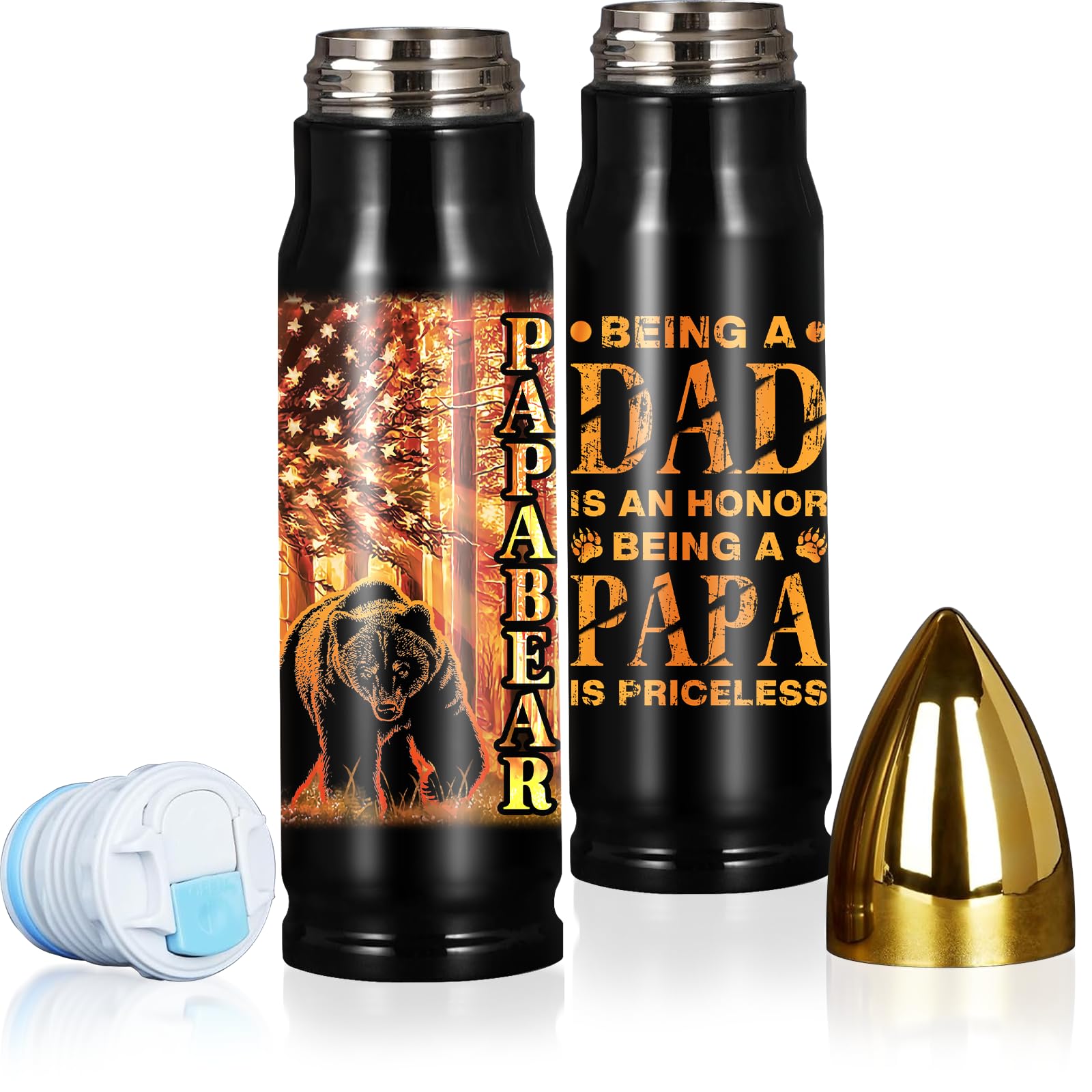 RHONGE Gifts For Dad, Papa Bear Tumbler 17 Oz, Best Gifts For Dad From Son Daughter, Bear Bullet Tumbler Present, Fathers Day Birthday Gift, Papa Cup
