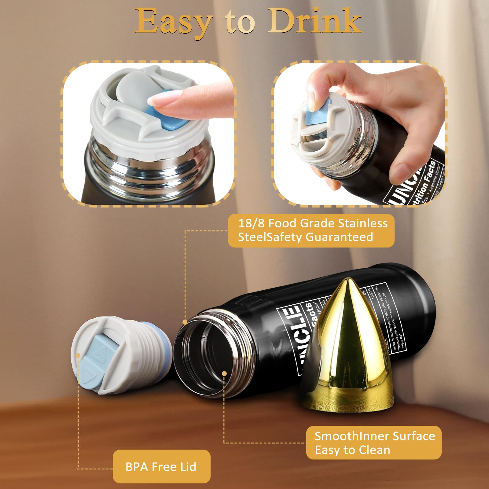 RHONGE Uncle Gifts, Best Uncle Ever Tumbler With Lid 17 Oz, Uncles Birthday Gift From Niece Nephew, Father's Day Present, Bullet Insulated Cup, Travel Cup