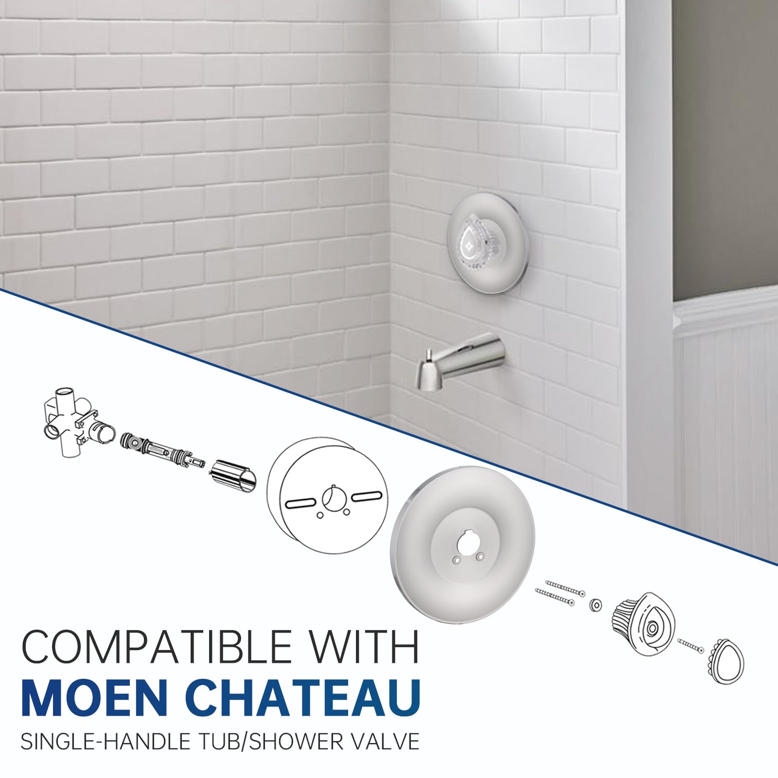 Shower Escutcheon Plate for Moen 16090, Shower Replacement Parts for Moen Chateau Collection, Escutcheon Replacement Fits for Moen Chateau Collection One-Handle Tub and Shower Faucets (Brushed Nickel)