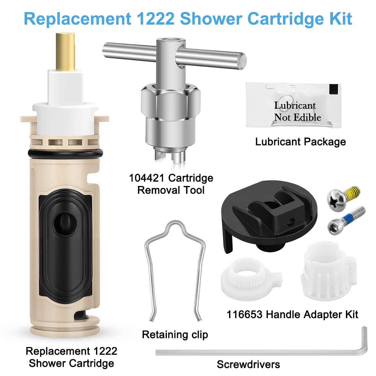 1222 Replacement Cartridge with Puller 104421 and Handle Adapter Kit 116653, Compatible with Moen Single Handle Posi Temp Tub Shower Faucet