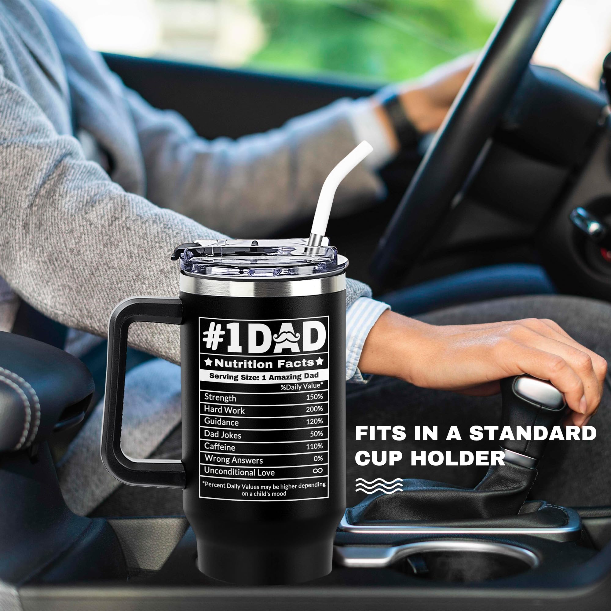 BMYDIY Personalized Fathers Day Birthday Gift for Dad, Customizable 40 Oz Tumbler with Handle Leak-proof Lid and Straw, Custom Extra Large Stainless Steel Insulated Cup/Coffee Mug/Travel Mug with Name
