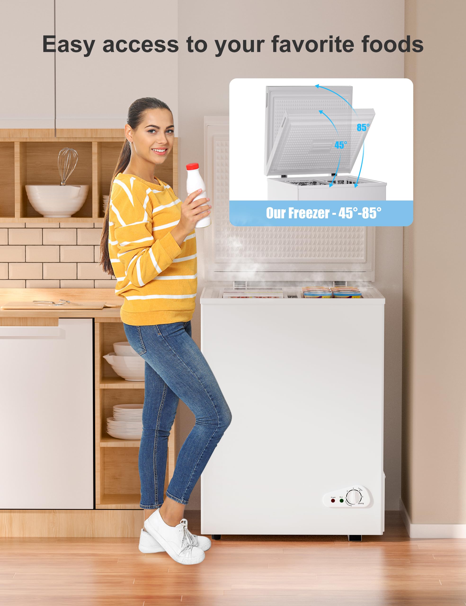 Bodacious Ultra Quiet Deep Freezer - 5.0 Cu Ft Compact Chest Freezer with Fast Freeze Performance, Low Power Consumption, Ideal for Home, Restaurant, and Small Shops