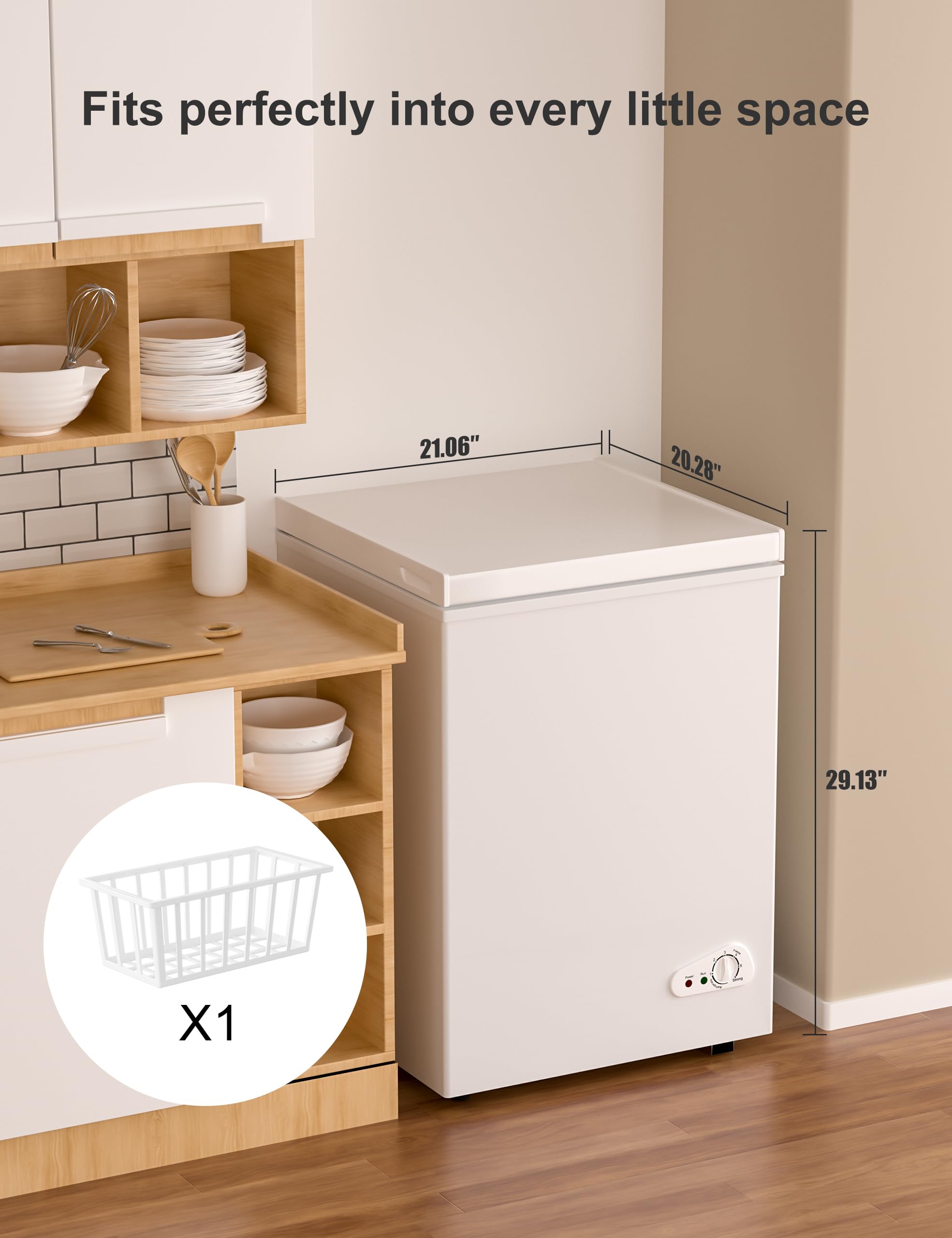 Bodacious Ultra Quiet Deep Freezer - 5.0 Cu Ft Compact Chest Freezer with Fast Freeze Performance, Low Power Consumption, Ideal for Home, Restaurant, and Small Shops