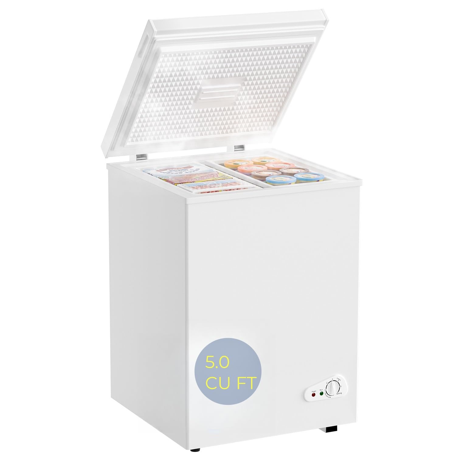 Bodacious Ultra Quiet Deep Freezer - 5.0 Cu Ft Compact Chest Freezer with Fast Freeze Performance, Low Power Consumption, Ideal for Home, Restaurant, and Small Shops
