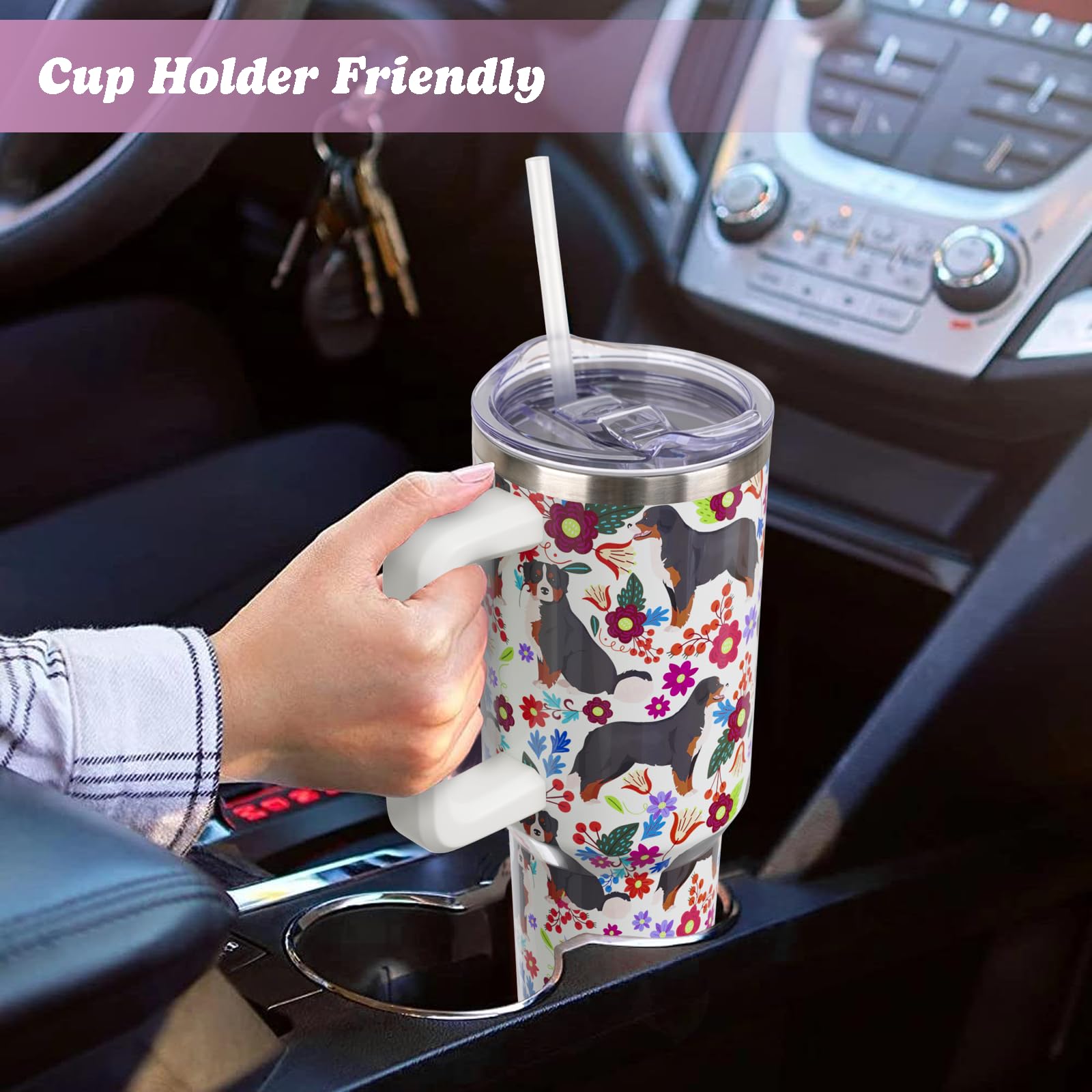 puhnhsv 40 oz Bernese Mountain Dog Tumbler with Handle, Insulated Cup Bernese Mountain Lovers Gifts