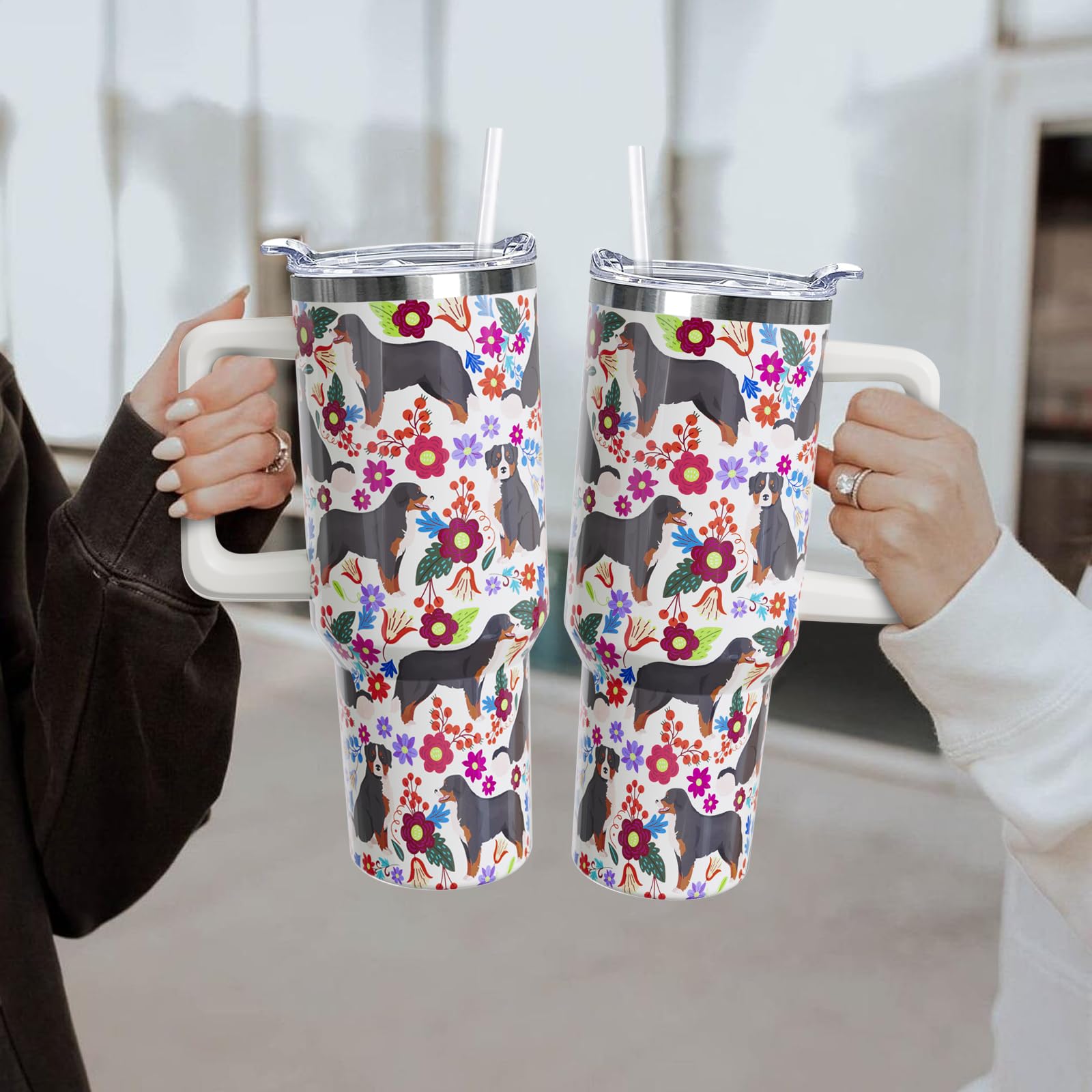 puhnhsv 40 oz Bernese Mountain Dog Tumbler with Handle, Insulated Cup Bernese Mountain Lovers Gifts
