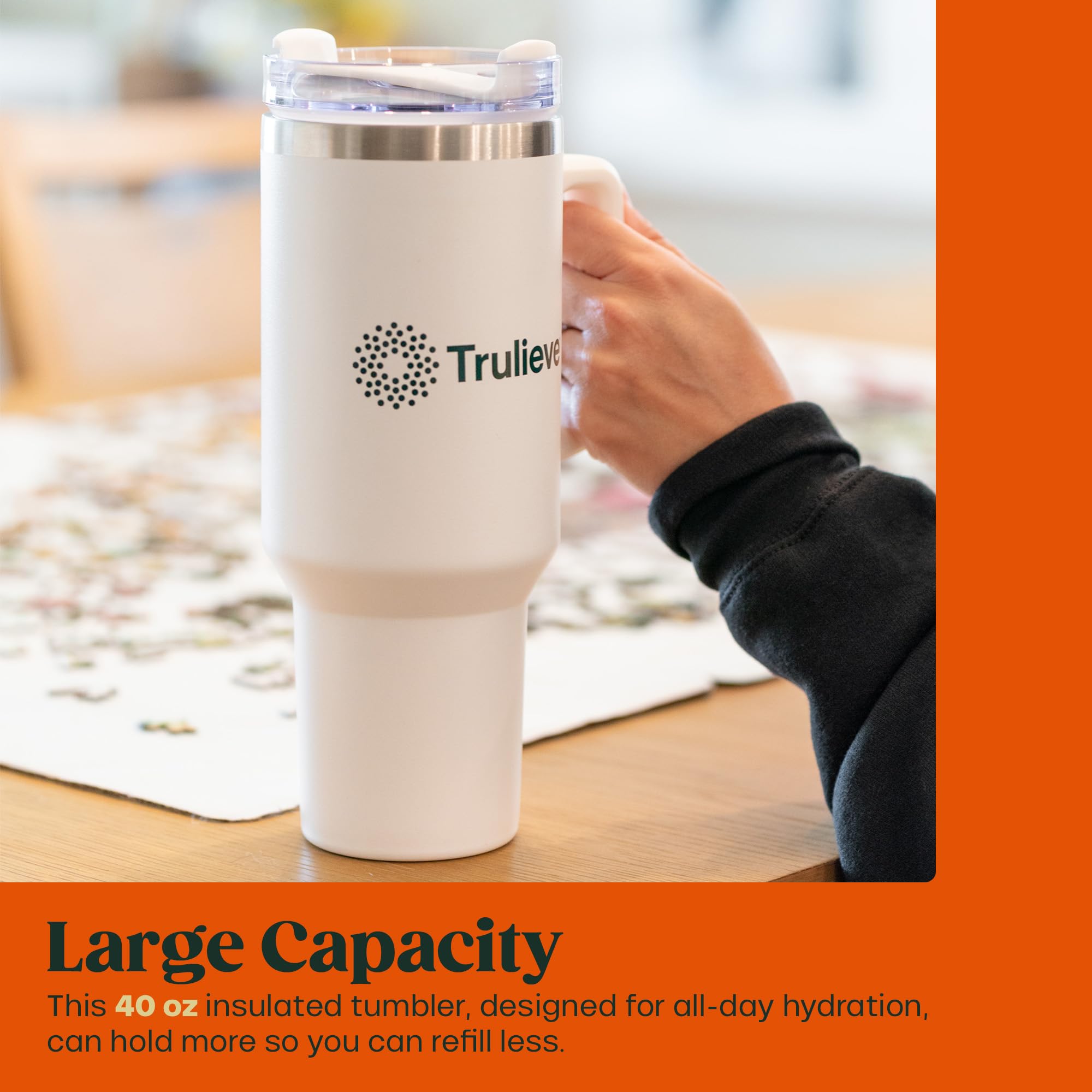 TRULIEVE 40oz Insulated Tumbler with Handle and Straw – Stainless Steel Travel Coffee Mug, Double-Wall Vacuum Cup for Hot & Cold Drinks, Spill-Resistant Lid, Large Capacity for Work, Gym & Commute