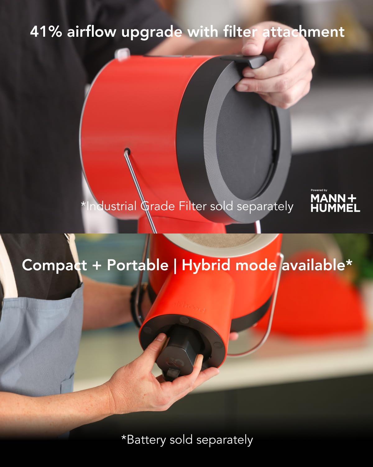 AirHood Portable Range Hood 2 | Corded & Cordless Design (Battery Purchased Separately) | Enhanced Airflow & LED Touch Panel – Perfect for Indoor Cooktops & RV Vents - Midnight Black