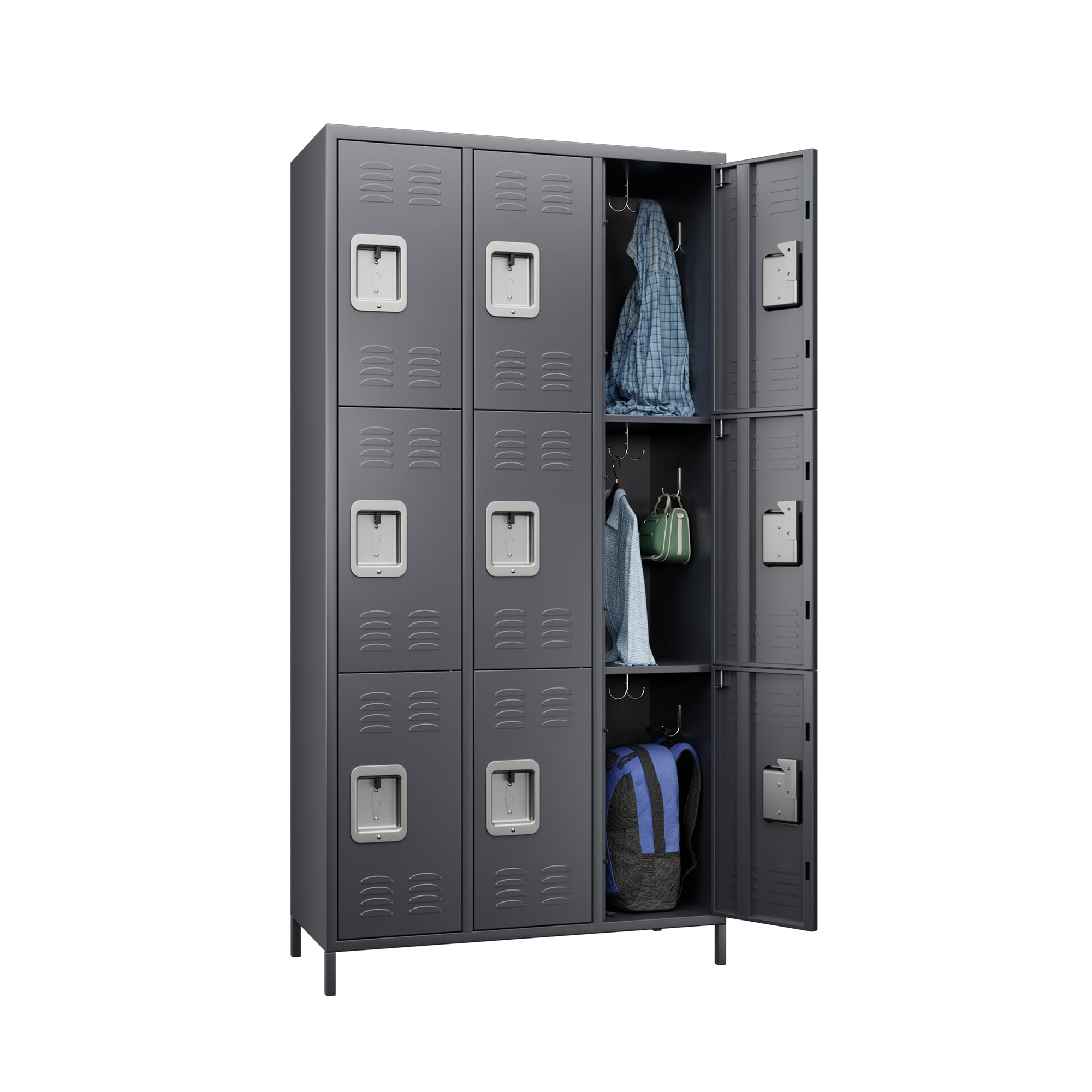 SUPEER 9 Doors Metal Storage Locker with 27 Hooks,Metal Lockers for Employees with Lock for School Office Gym Bedroom,Assembly Required,Dark Grey