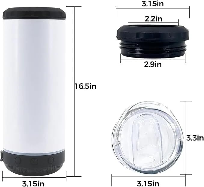 Icesip 25 Pack Music Speaker Tumbler, 16 oz Sublimation Tumbler Can Cooler Skinny Straight Double Wall Cup with Straw Lid & USB Charging Cable