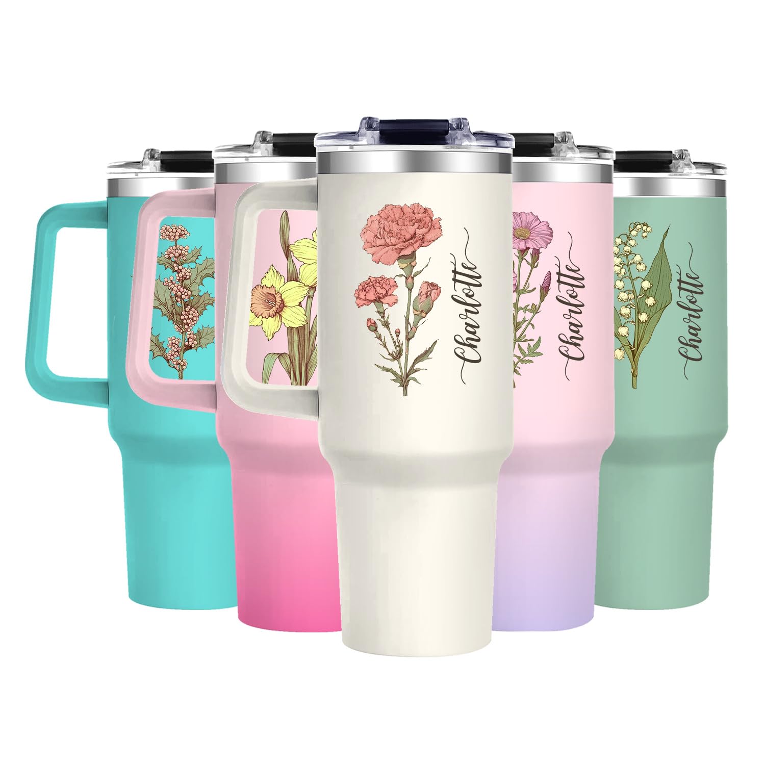 Personalized Birthday Gifts for Women-40oz Customized Birth Month Flower Tumbler with Name for Mom Grandma Aunts Sister Bestie on Birthdays,Mothers Day Christmas, Custom Female Birth Flower Gift,04