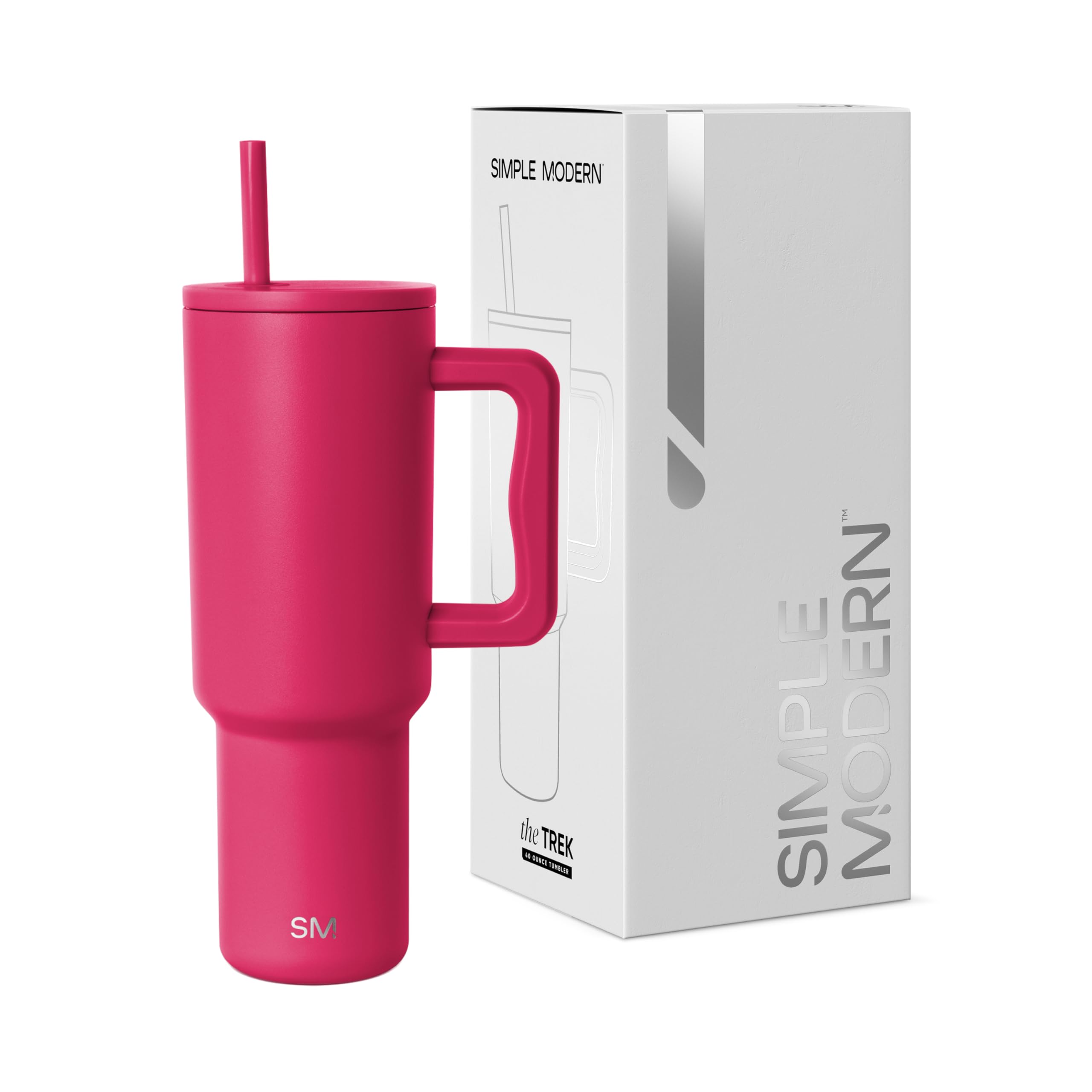 Simple Modern 40 oz Trek Tumbler with Handle and Straw Lid | Cup Holder Friendly Insulated Stainless Steel Travel Mug | Berry Twist