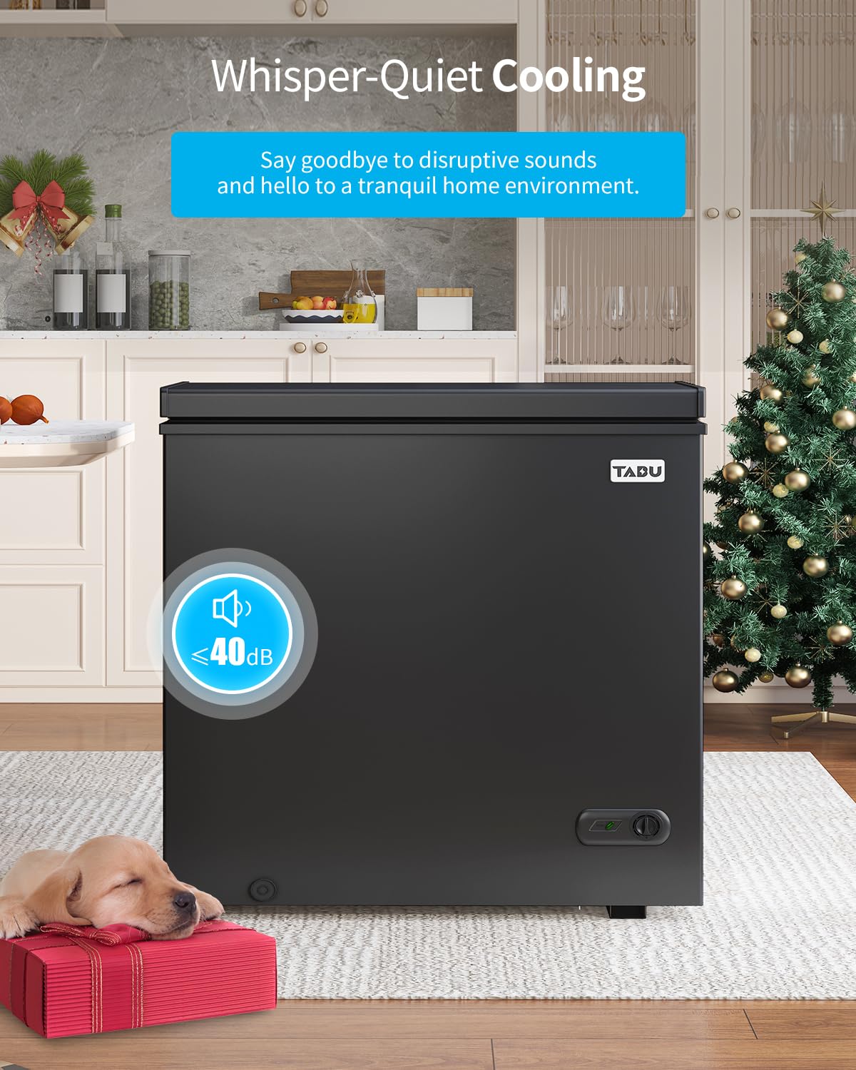 TABU 10 Cu Ft Large Chest Freezer with 7 Level Adjustable Thermostat,Compact Freestanding Top-opening Deep Freezer with Removable Storage Basket, Black