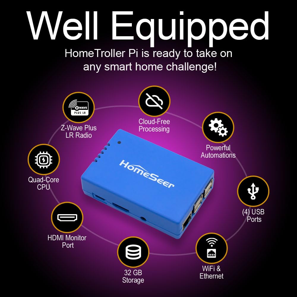 HomeSeer HomeTroller Pi G8 Smart Home Hub, 800 Series Long Range Radio, Compatible with Z-Wave, Zigbee, Tuya, HUE, Nest, Ecobee and Much More, Locally Managed Automations