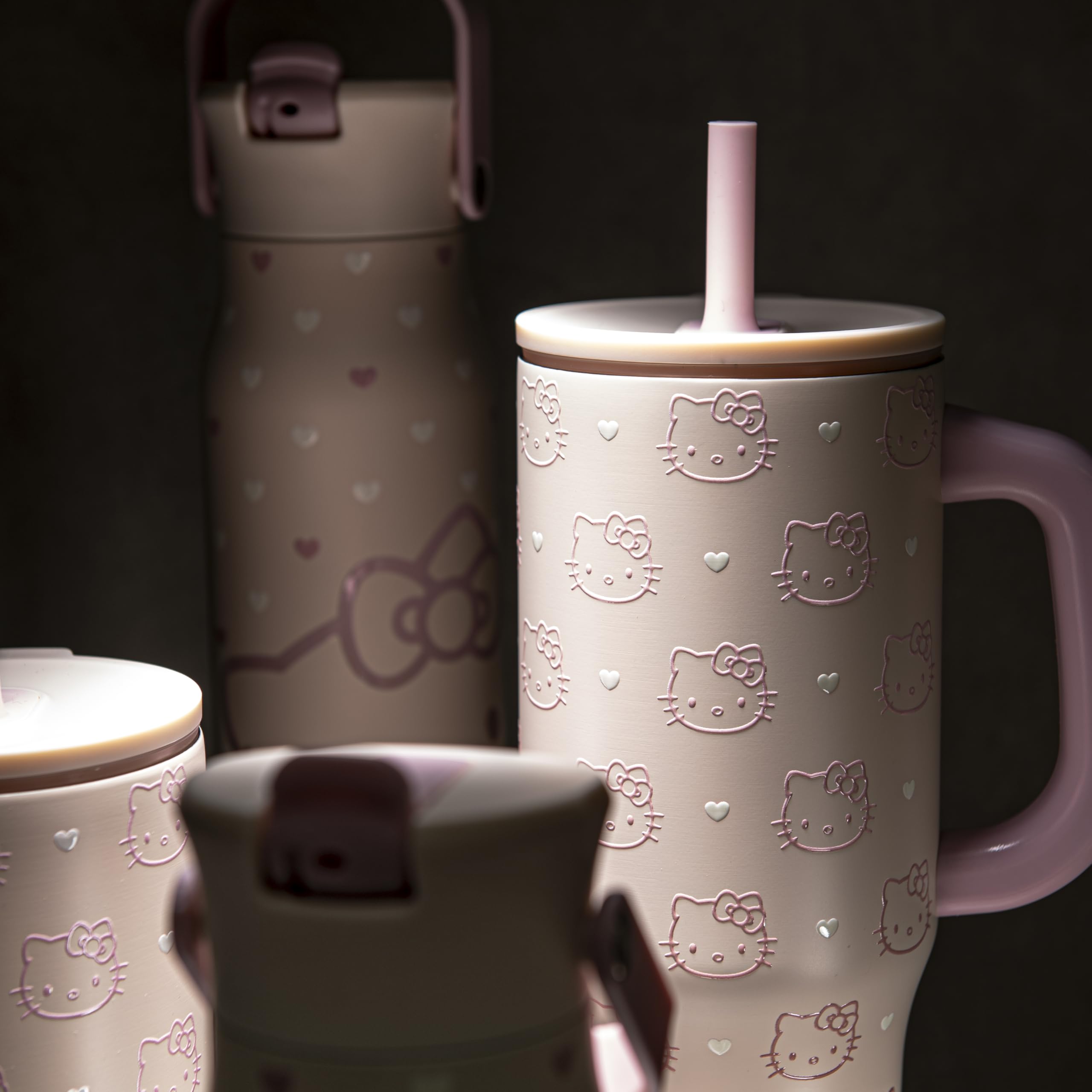 Zak Designs Sanrio Sutton Travel Tumbler for On the Go or At Home, 40oz Stainless Steel with Vacuum Insulation, Silicone Straw, Carry Handle, and 3D Artwork for Cold Drinks (Hello Kitty)